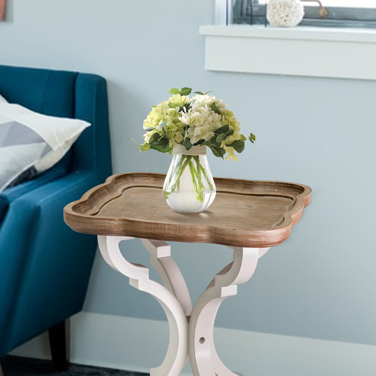French Style Accent Table White & Natural with Bottom Shelf ...