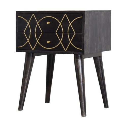 Geometric Brass Inlay Bedside Table - InterDesign Boutique - Bedroom